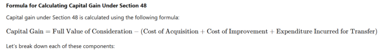 How is capital gain calculated the complete under Section 48, and what ...